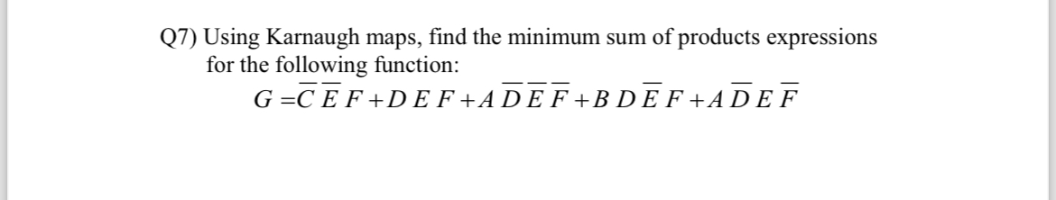 Q7) ﻿Using Karnaugh maps, find the minimum sum of | Chegg.com