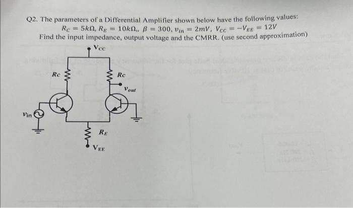Solved Q2. The parameters of a Differential Amplifier shown | Chegg.com