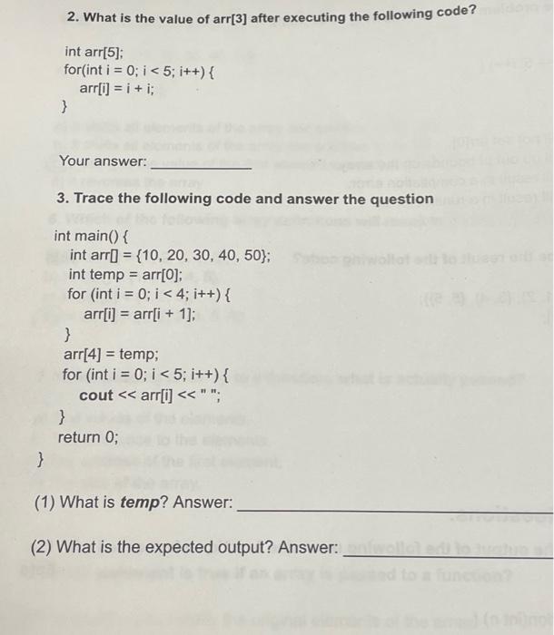 Solved 2 What Is The Value Of Arr[3] After Executing The