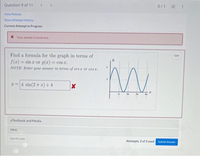 Solved Find a formula for the graph in terms of f(x)=sinx or | Chegg.com