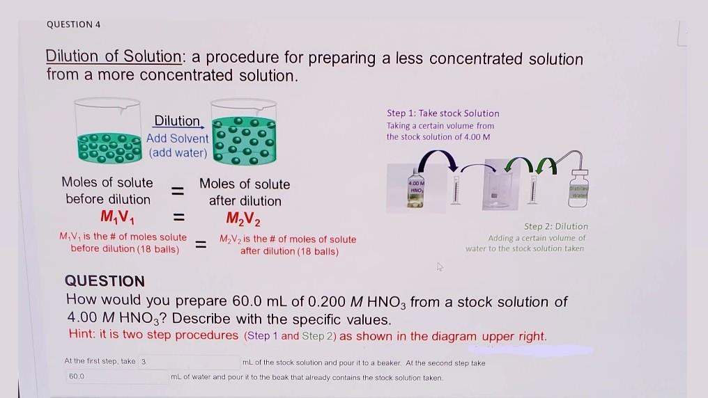 Solved QUESTION 4 Dilution of Solution: a procedure for | Chegg.com