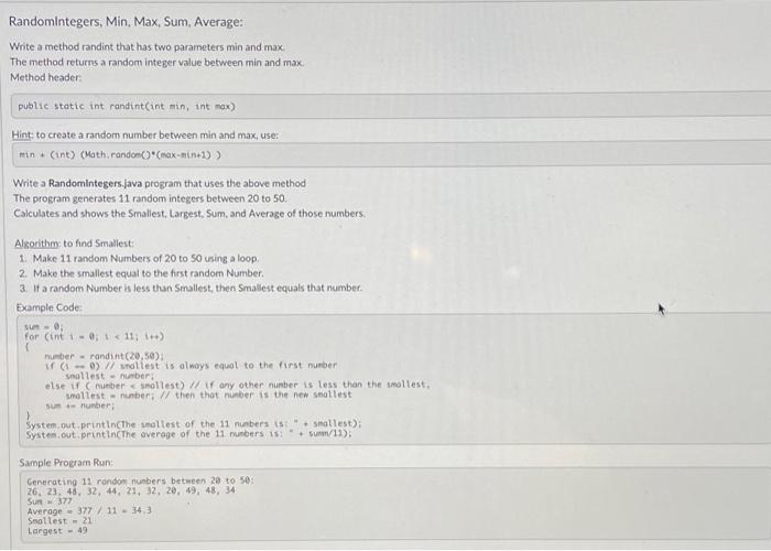Solved Randomintegers Min Max Sum Average Write A