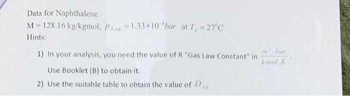 Solved The application of the naphthalene sublimation | Chegg.com