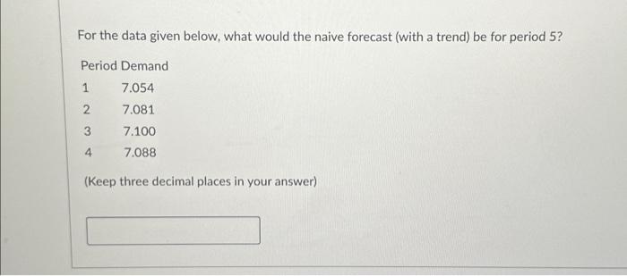 Solved For the data given below, what would the naive | Chegg.com