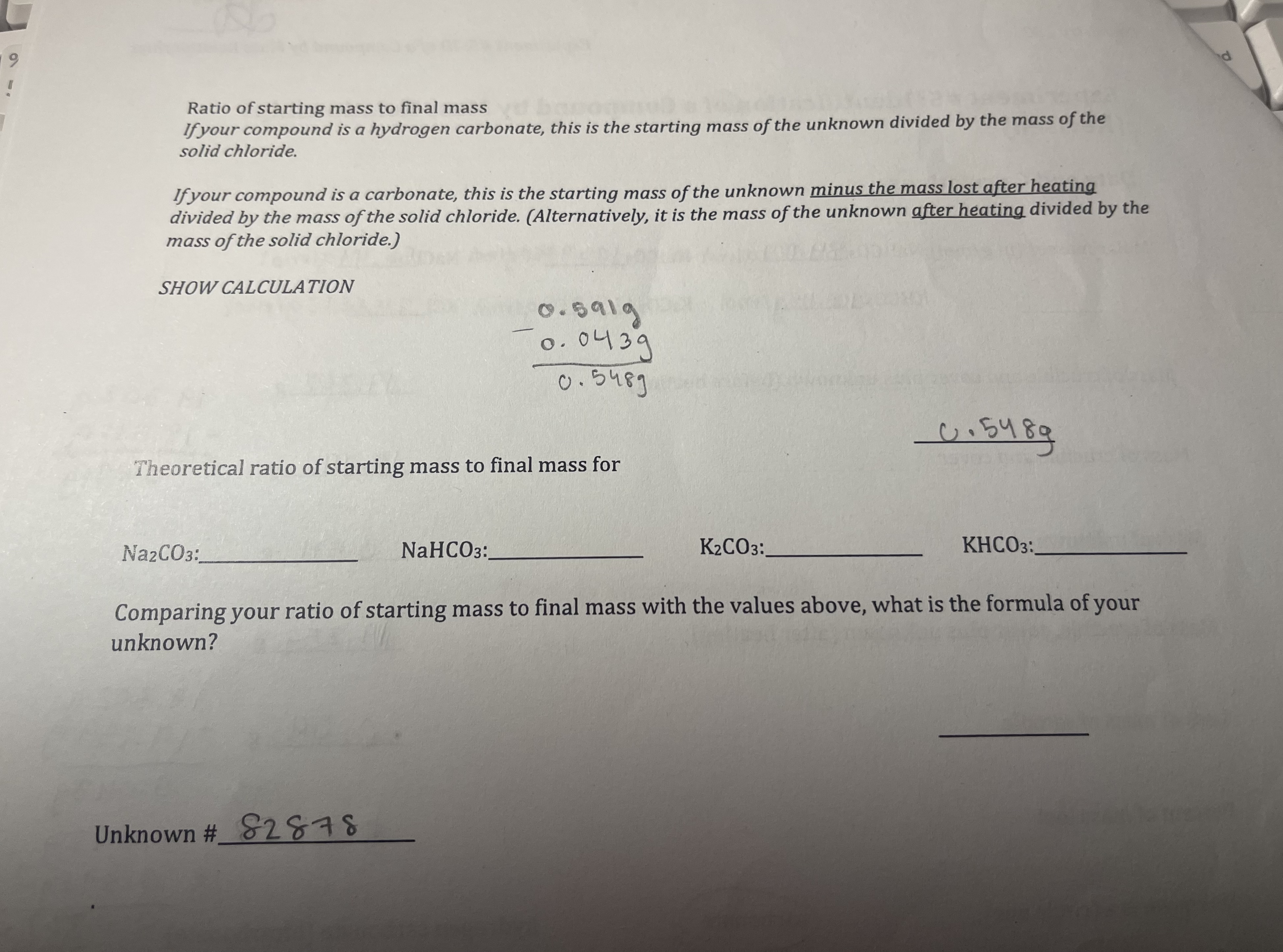Solved Theoretical ratio of starting mass to final mass | Chegg.com