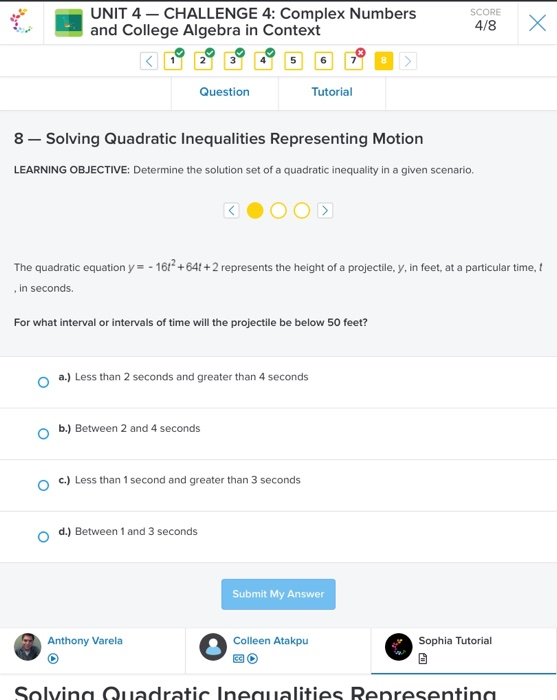 Solved UNIT 4 - CHALLENGE 4: Complex Numbers and College | Chegg.com