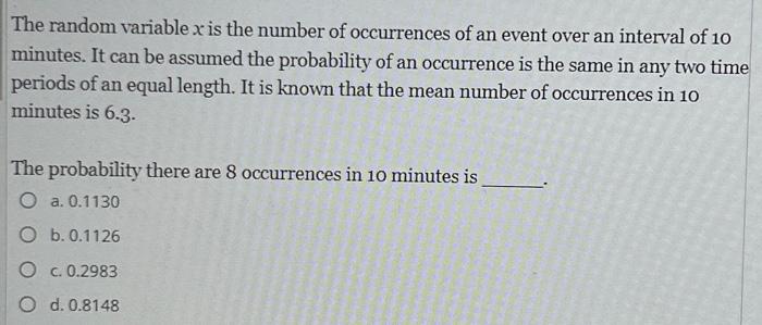 Solved The random variable x is the number of occurrences of | Chegg.com
