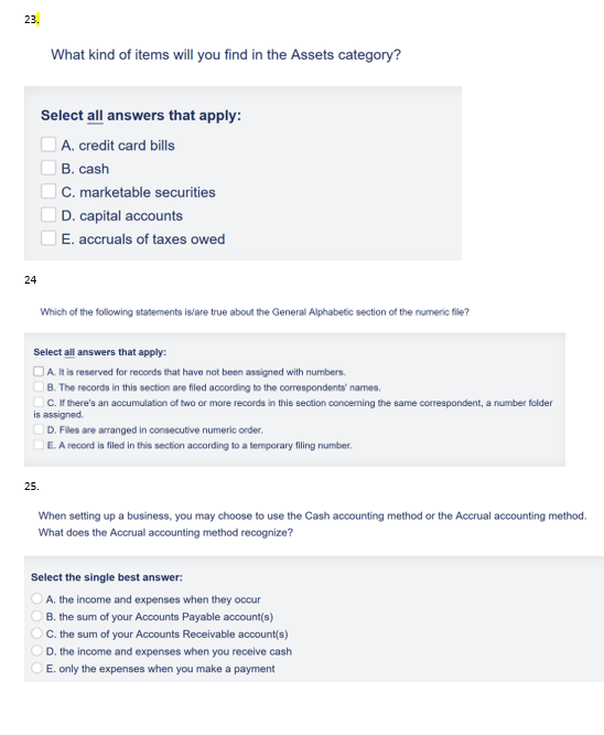 Solved 23.What kind of items will you find in the Assets | Chegg.com