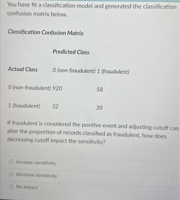 Solved You have fit a classification model and generated the | Chegg.com