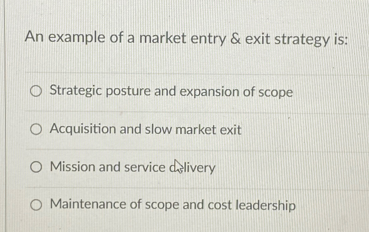 Solved An example of a market entry & exit strategy | Chegg.com