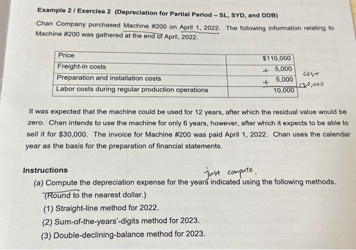 Solved Example 2 / Exercise 2 (Depreciation for Partial | Chegg.com