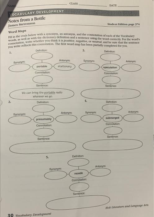 Word Maps Fill in the ovals below with a synonym, an | Chegg.com