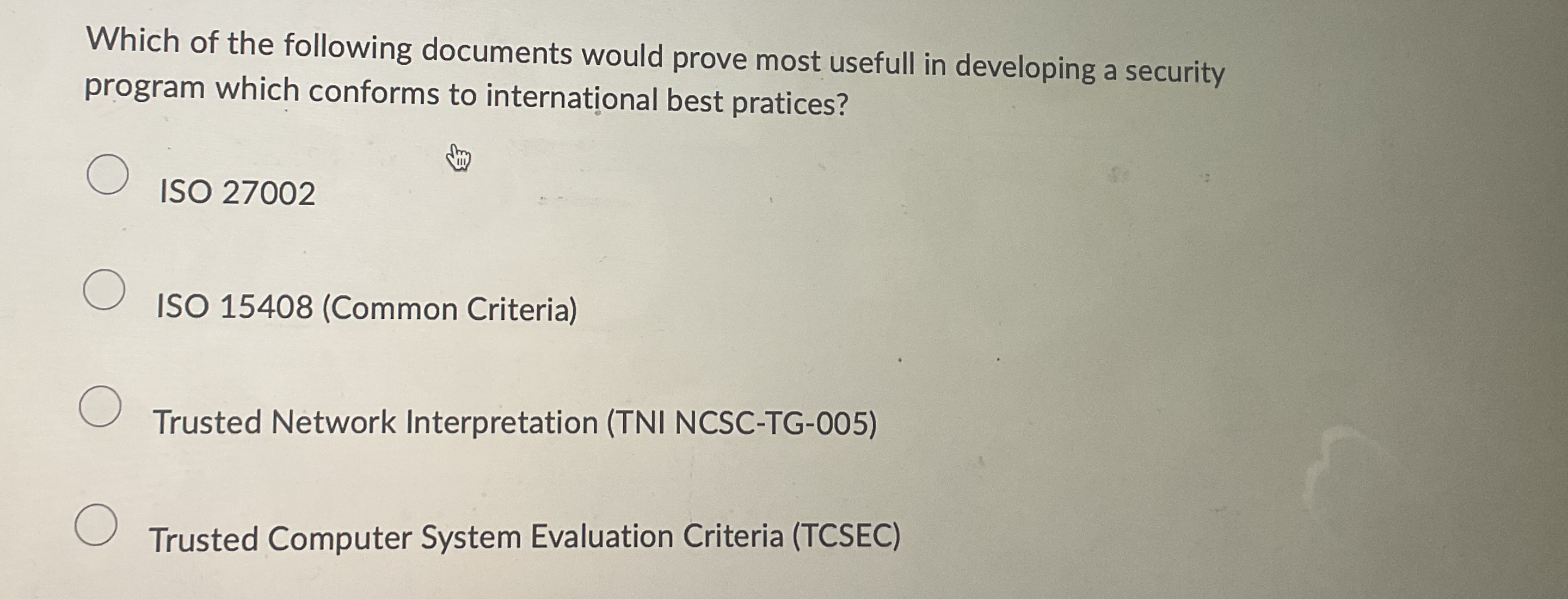 Solved Which of the following documents would prove most | Chegg.com