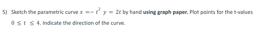 Solved Sketch the parametric curve x=-t2y=2t ﻿by hand using | Chegg.com