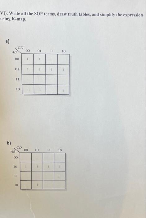 Solved VI). Write all the SOP terms, draw truth tables, and | Chegg.com