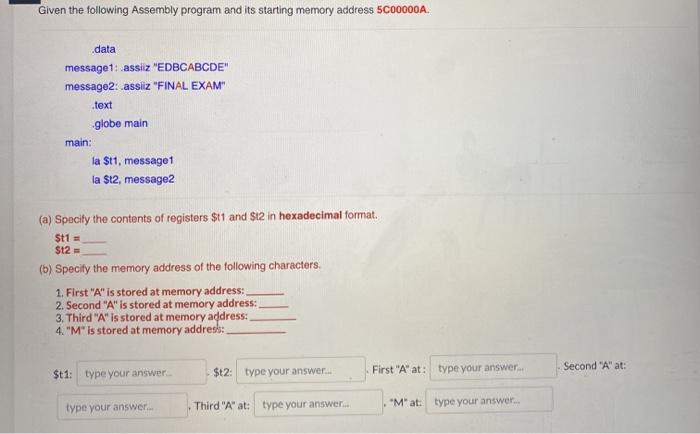 Solved Given the following Assembly program and its starting | Chegg.com