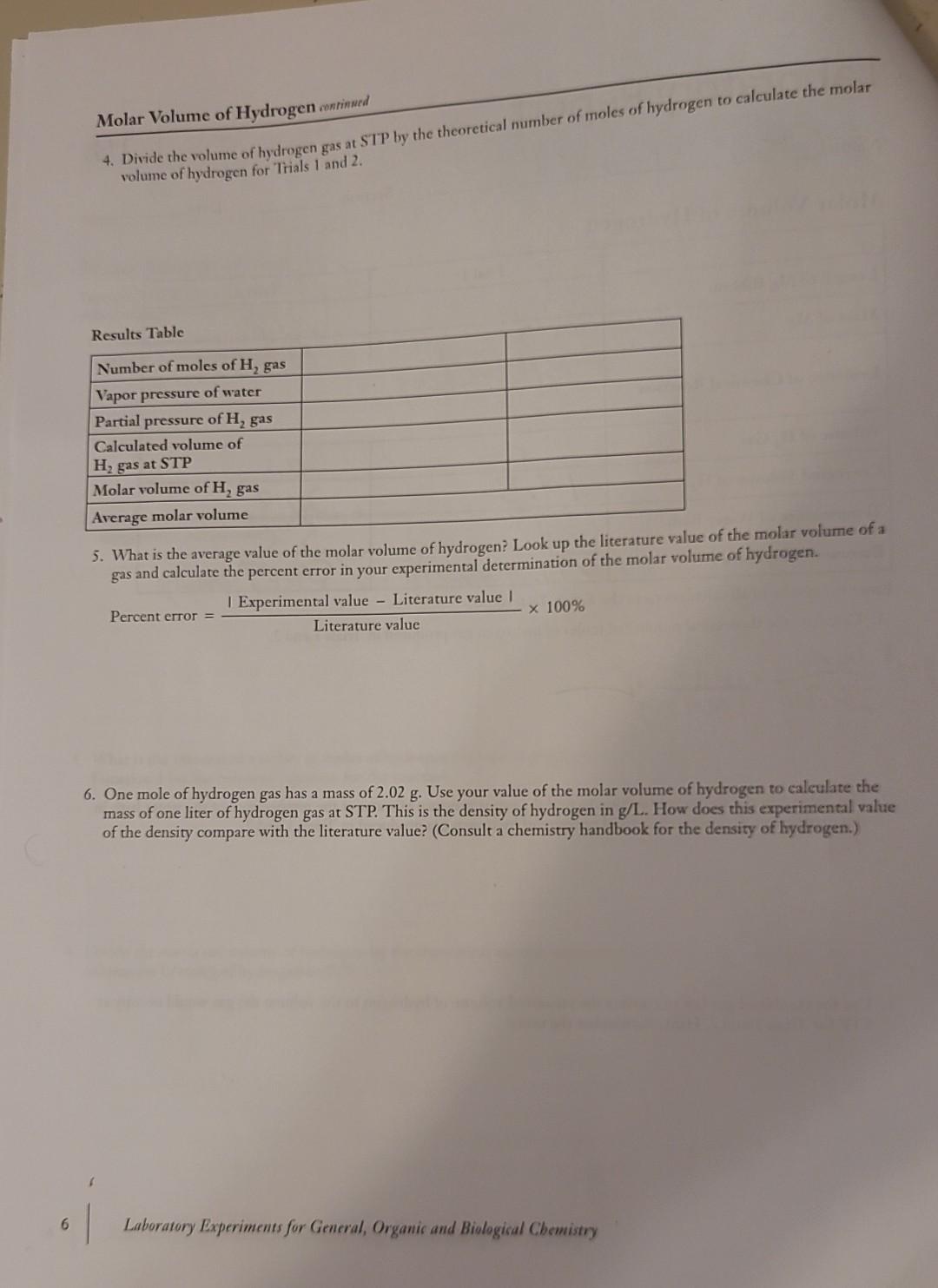 Solved Molar Volume of Hydrogen I need help figuring this | Chegg.com