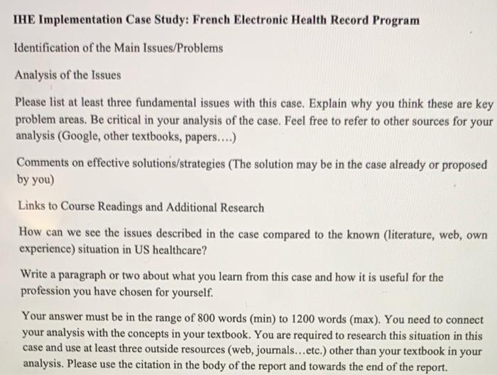 IHE Implementation Case Study: French Electronic | Chegg.com