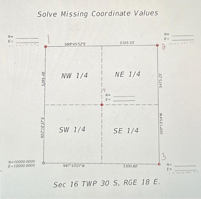 Solved Solve Missing Coordinate Values Sec 16 TWP 30 S, RGE | Chegg.com