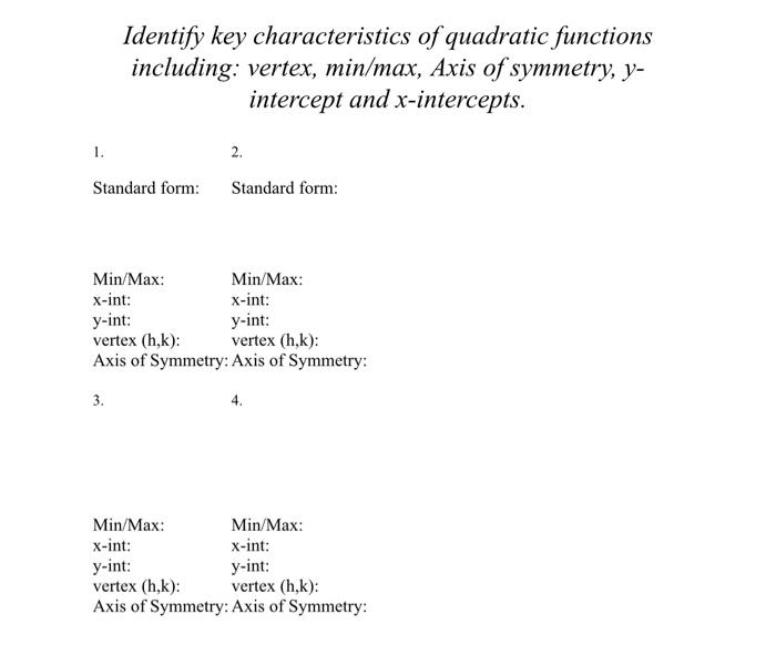 Solved Identify key characteristics of quadratic functions | Chegg.com