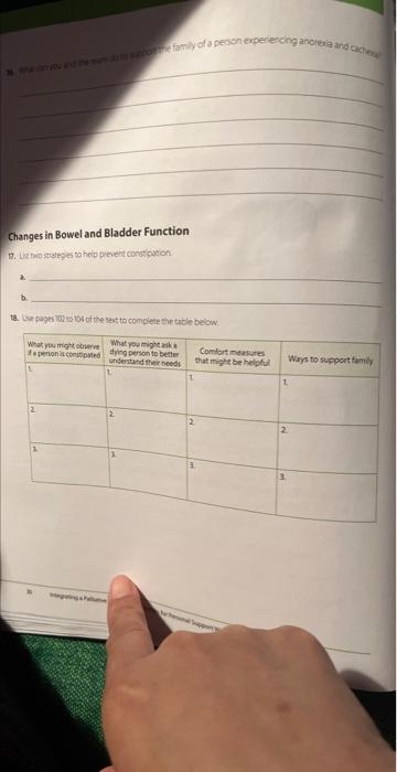 Solved Changes in Bowel and Bladder Function 7. Lin wo | Chegg.com
