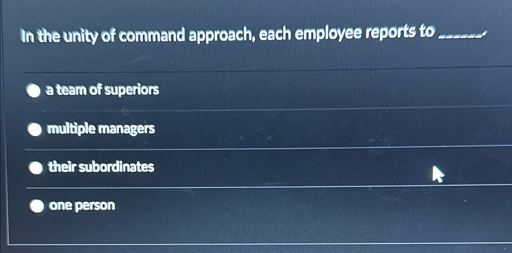Solved In the unity of command approach, each employee | Chegg.com