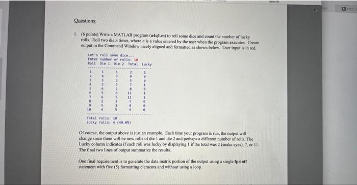 Solved 1. ( 6 points) Write a MATLAB programa (a4q1im) to | Chegg.com