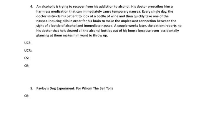 Solved Pavlov: Worksheet For each of the scenarios below, | Chegg.com
