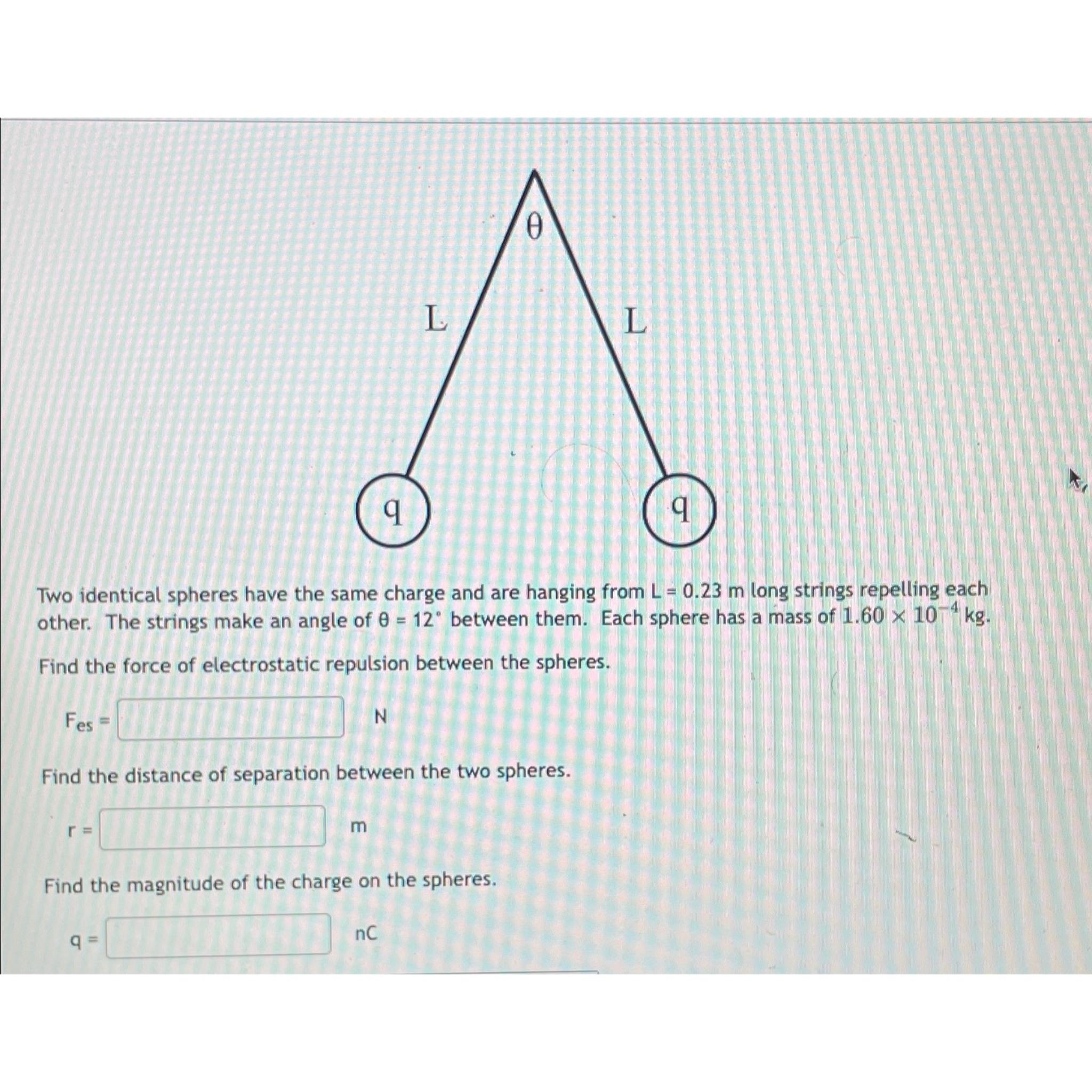 Solved Two identical spheres have the same charge and are | Chegg.com