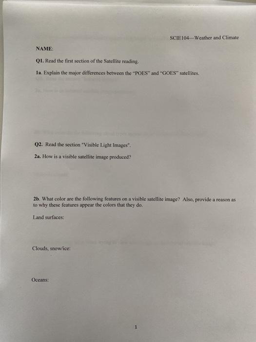 Solved SCIE104 Weather and Climate NAME: Q1. Read the first | Chegg.com
