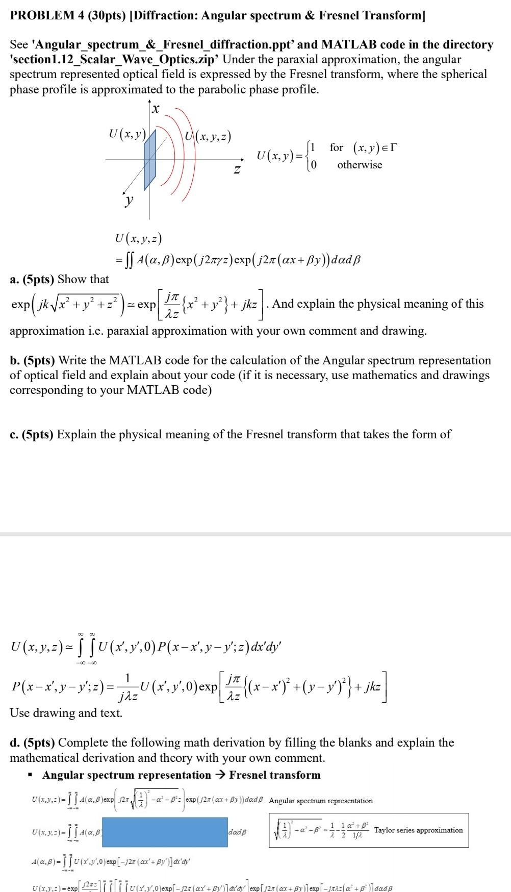 Problem 4 30pts Diffraction Angular Spectrum And 