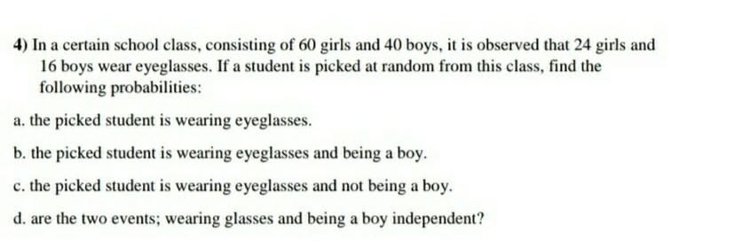 Solved 4) In a certain school class, consisting of 60 girls | Chegg.com