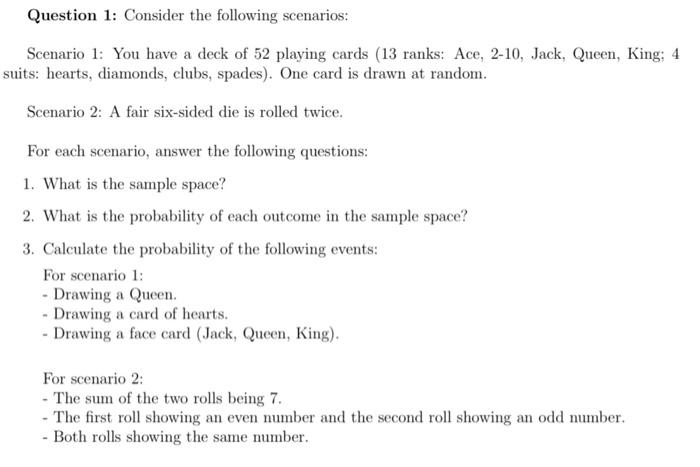 Solved Question 1: Consider the following scenarios: | Chegg.com