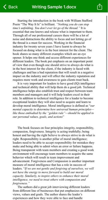 Solved 1. Does Writing Sample 1 demonstrate acceptable | Chegg.com