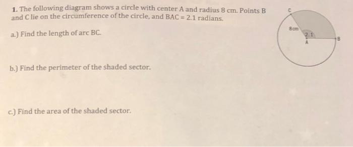 Solved c 1. The following diagram shows a circle with center | Chegg.com