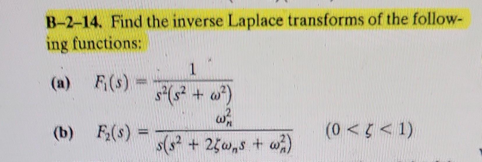 Solved B-2-14. Find the inverse Laplace transforms of the | Chegg.com