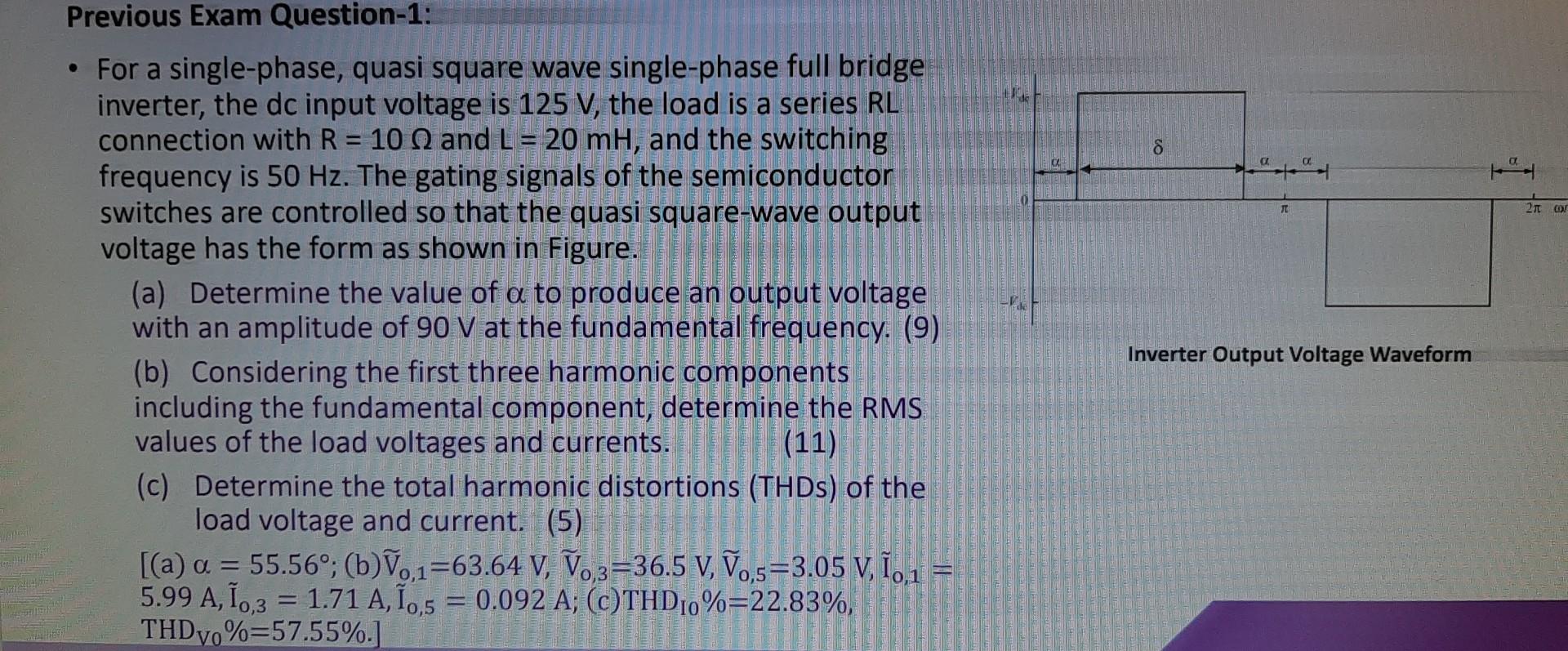 Solved - For a single-phase, quasi square wave single-phase | Chegg.com