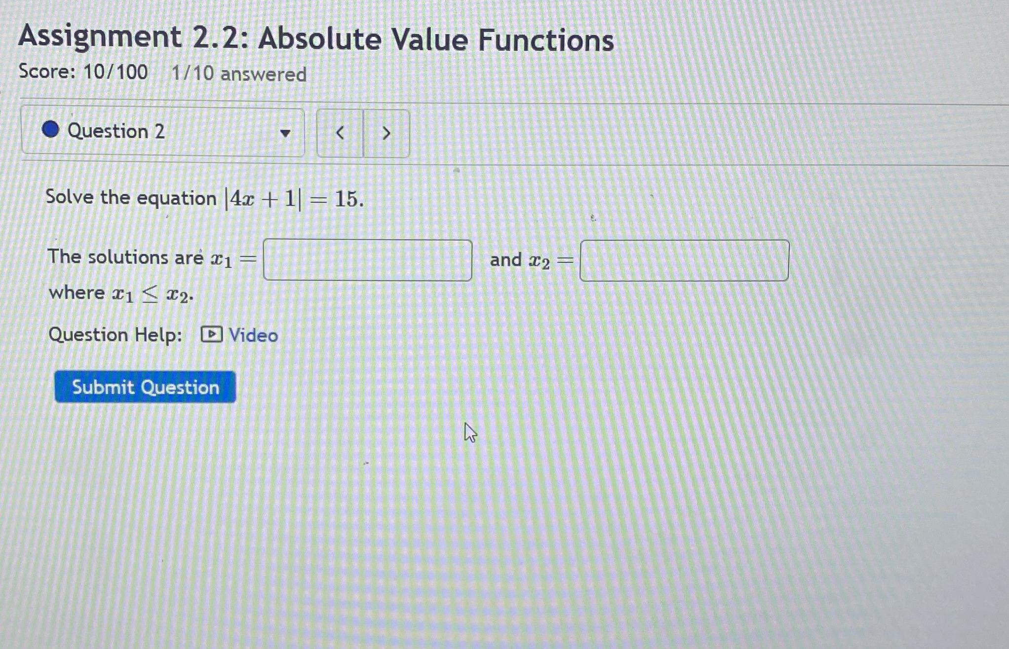 Solved Assignment 2.2: Absolute Value FunctionsScore: | Chegg.com