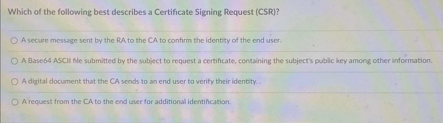 Solved Which of the following best describes a Certificate | Chegg.com