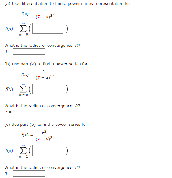 Solved (a) ﻿Use differentiation to ﻿find a power series | Chegg.com