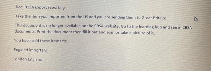 Doc, B13A Export reporting Take the item you imported | Chegg.com