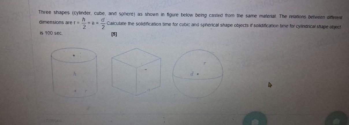 Solved Three shapes (cylinder, cube, and sphere) as shown in | Chegg.com