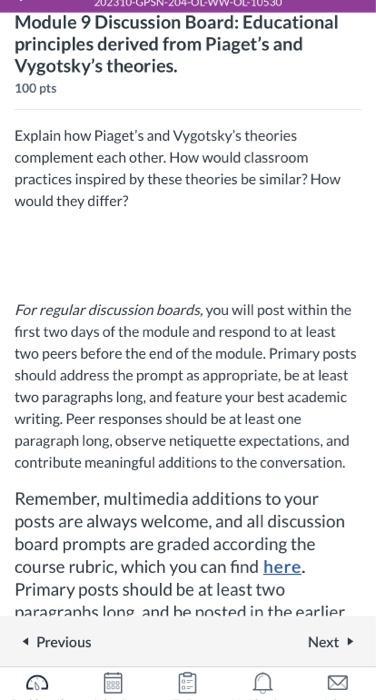 Solved Module 9 Discussion Board: Educational principles | Chegg.com