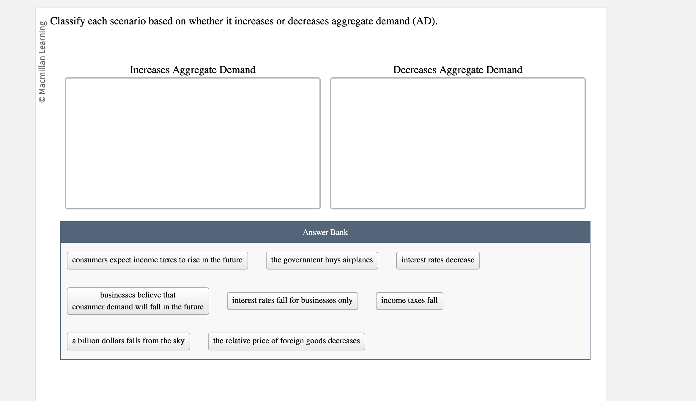 Solved Decreases Aggregate Demand(Answer Bankconsumers | Chegg.com