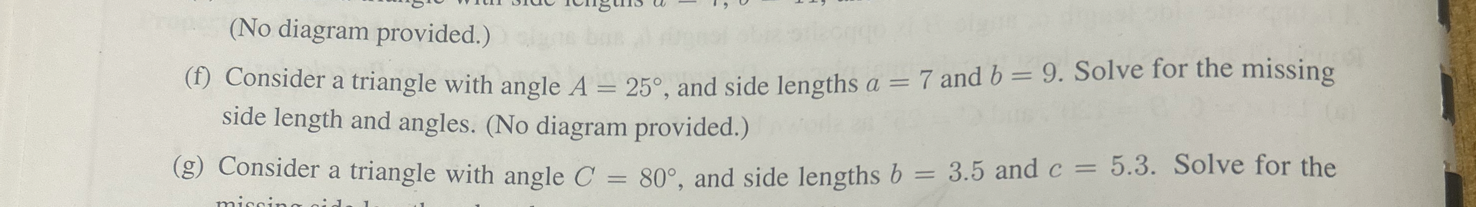 Solved (No diagram provided.)(f) ﻿Consider a triangle with | Chegg.com