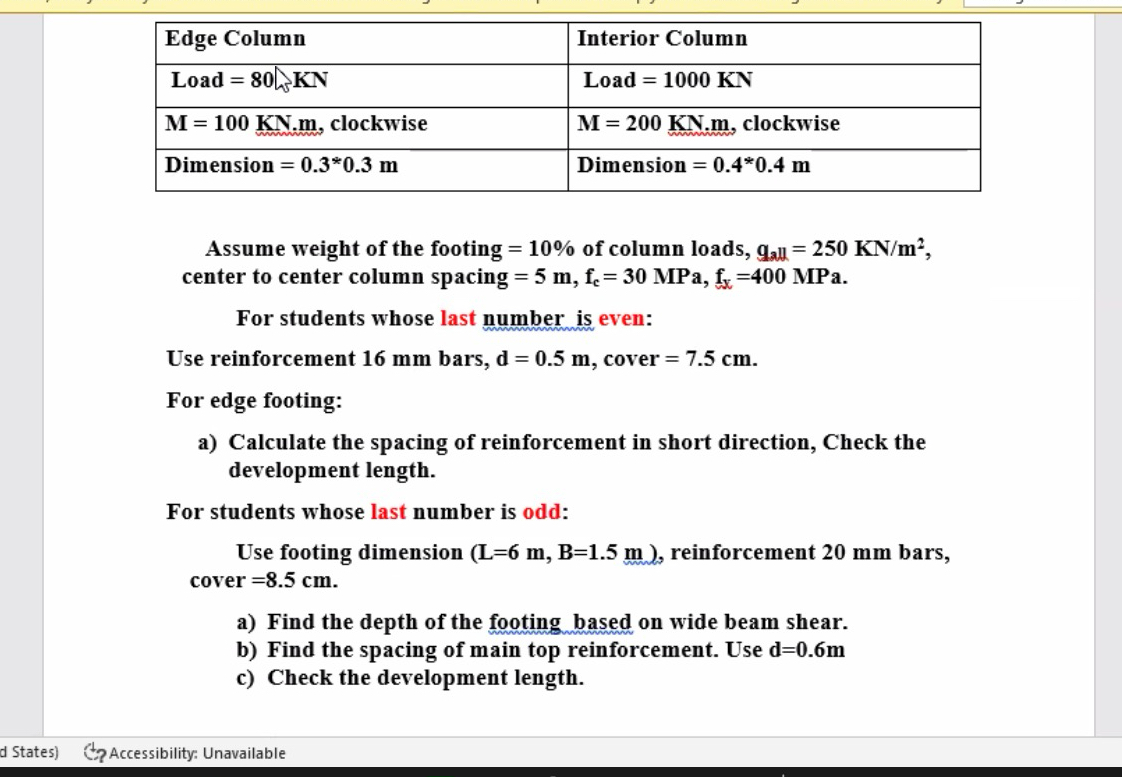 Solved \table[[Edge Column,Interior Column],[Load | Chegg.com