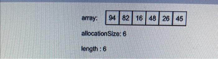 array: 9482 16 48 26 45 allocation Size: 6 length : 6 | Chegg.com