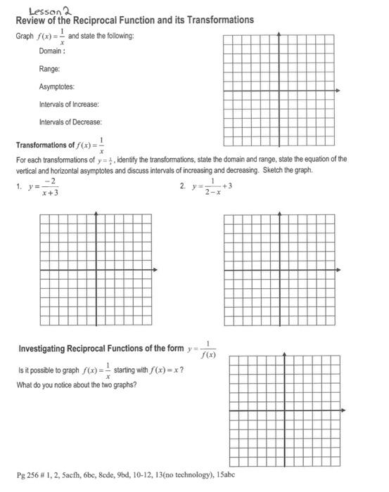 Solved Lesson 2 Review of the Reciprocal Function and its | Chegg.com