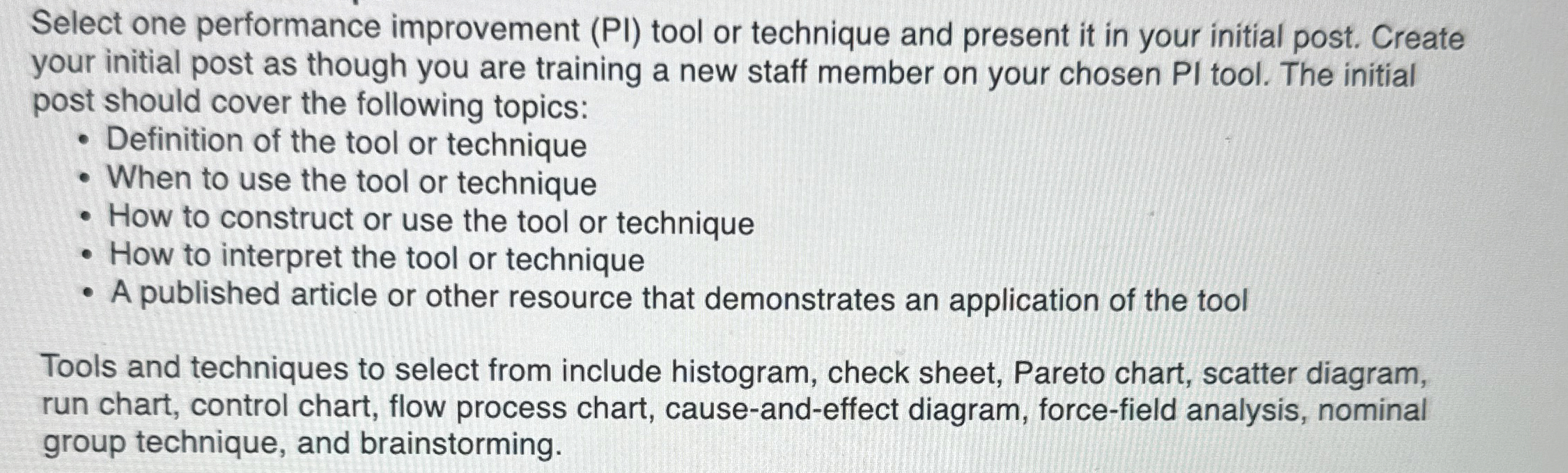 Solved Select one performance improvement (?PI ) ﻿tool or | Chegg.com