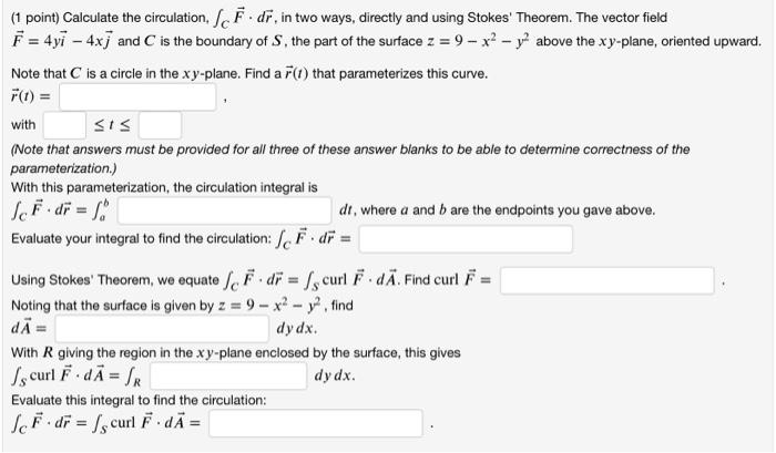 Solved (1 point) Calculate the circulation, ∫CF⋅dr, in two | Chegg.com